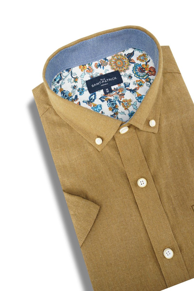 Belvoir Linen Blend Short Sleeve Shirt in Chamoisee – Rue Saint-Patrick