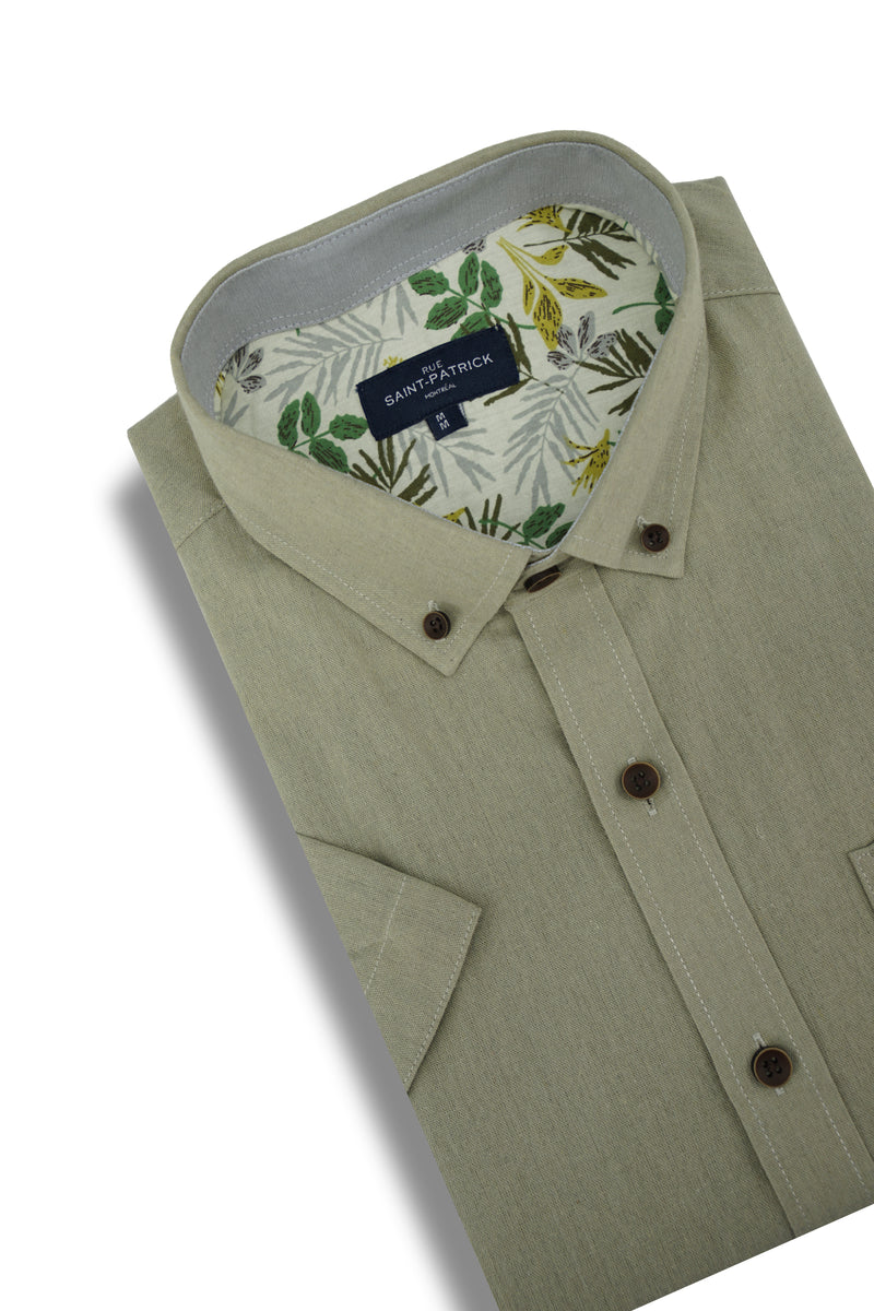 Donington Linen Blend Short Sleeve Shirt in Camouflage Green – Rue ...