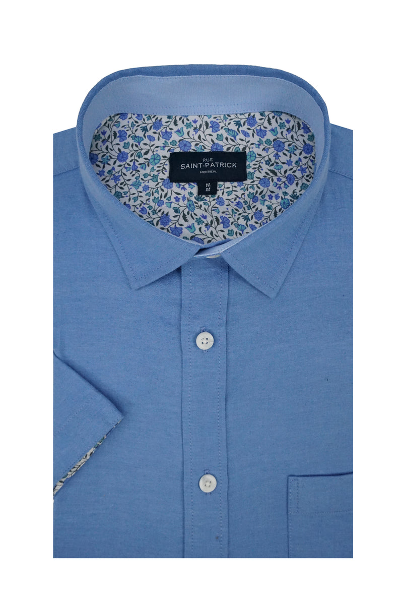 Torrance Stretch Easy-Care Short Sleeve Shirt in Cornflower Blue – Rue ...