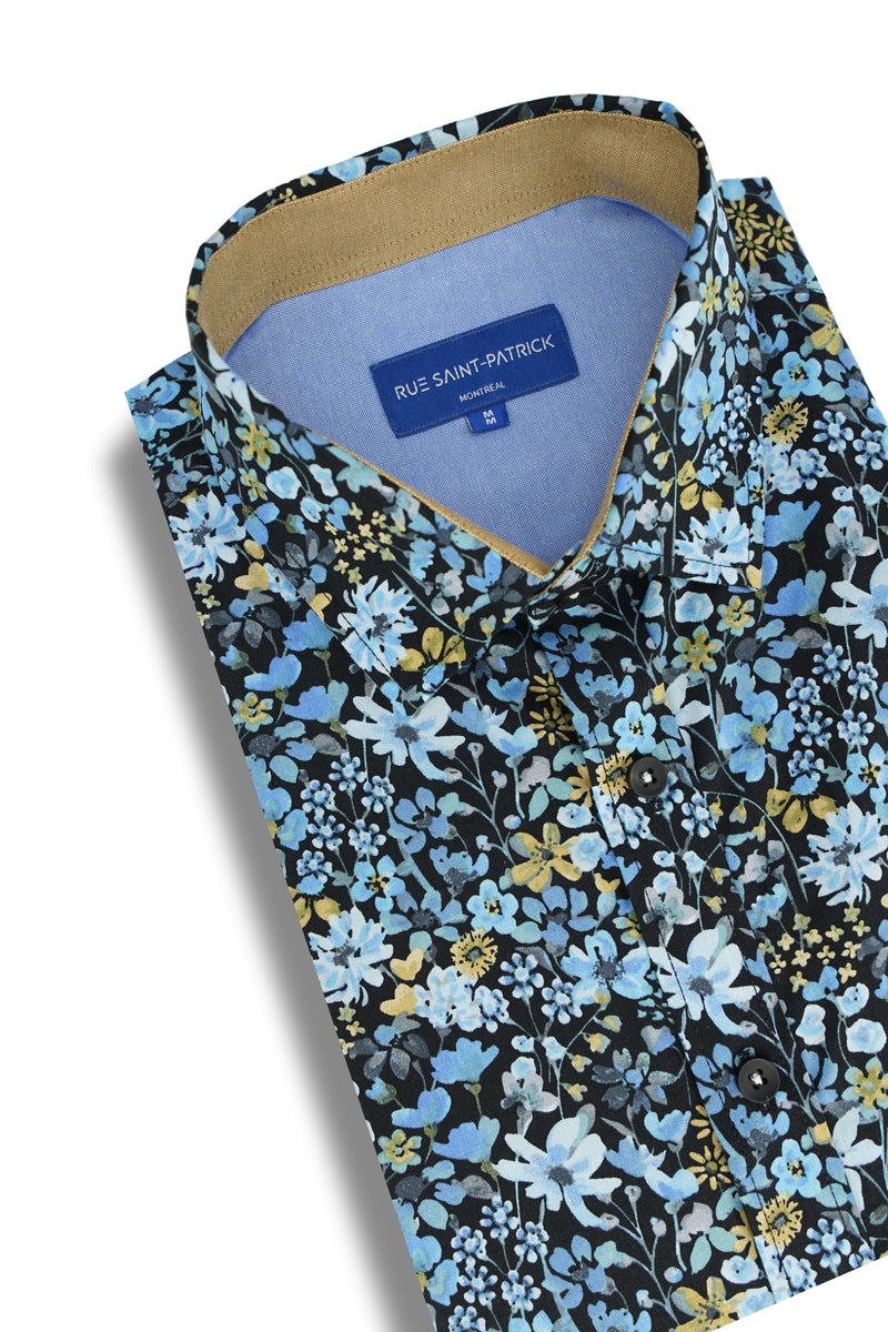 Merida Floral Short Sleeve Shirt in Powder Blue and Black – Rue Saint ...